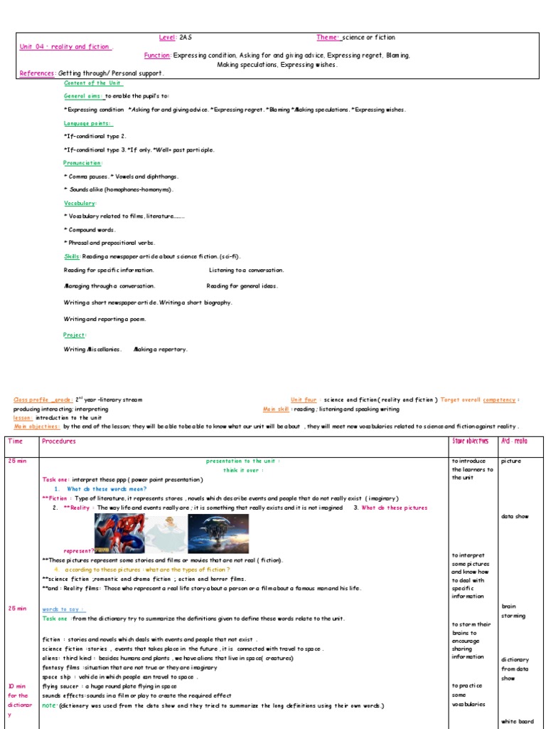 The New Lesson Plan Science and Fiction | PDF | Grammatical Tense | Sentence (Linguistics)