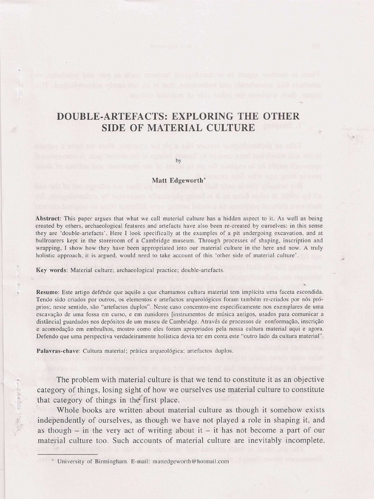 Double - Artefacts - Exploring - The - Other - Side of Material Culture | PDF | Archaeology ...