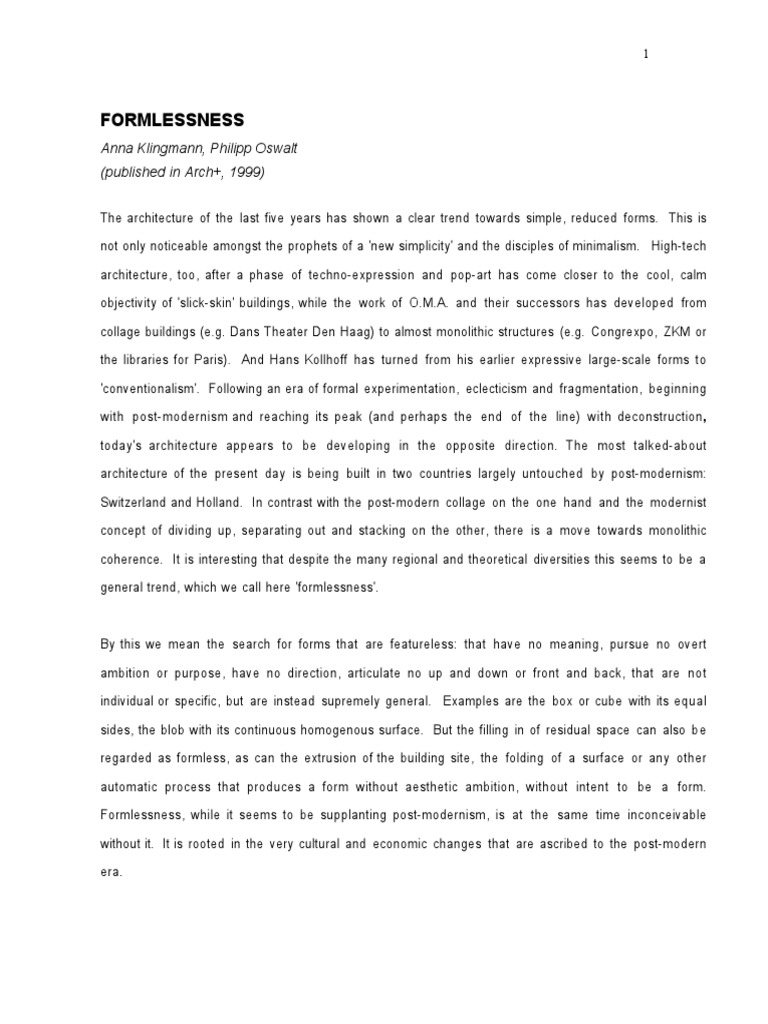 Anna Klingmann, Philipp Oswalt, Formlessness | PDF | Minimalism | Economies