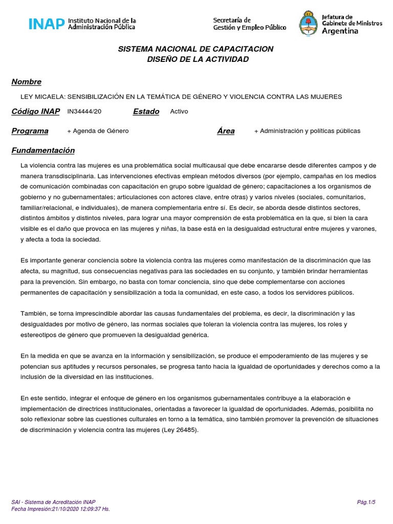 Ley Micaela - 03112020 | PDF | La violencia contra las mujeres | Igualdad de género
