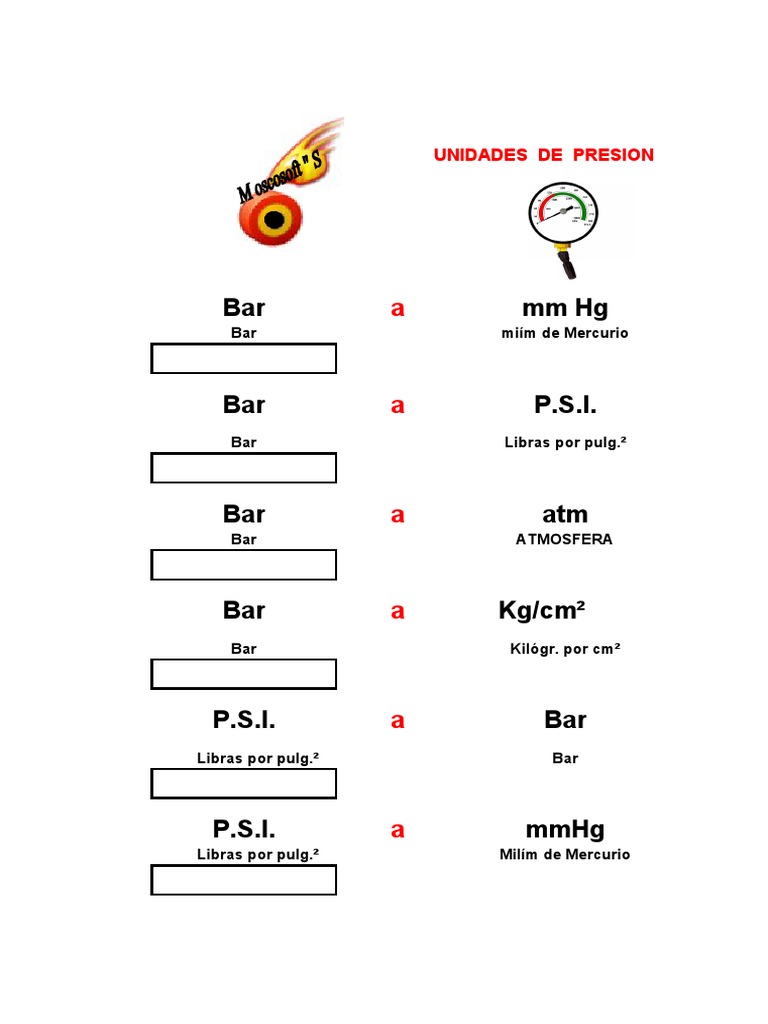 Bar MM HG: Unidades de Presion | Descargar gratis PDF | Presión | Mercurio (Elemento)