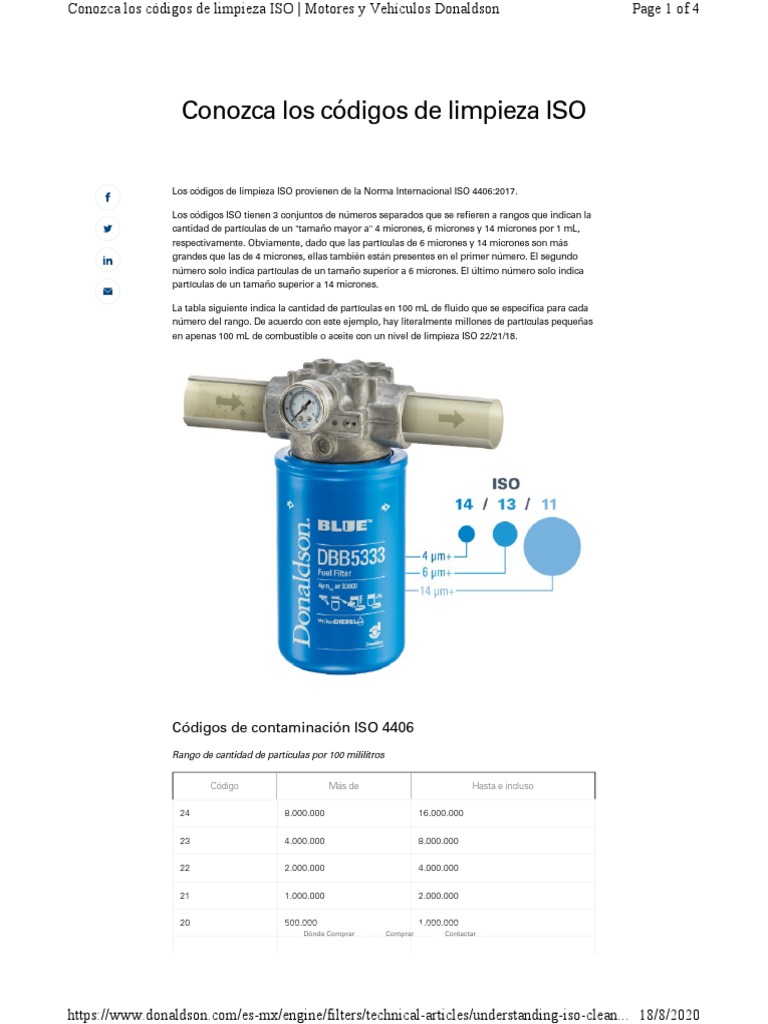 Códigos de Limpieza Aceites ISO 4406-2017 | PDF
