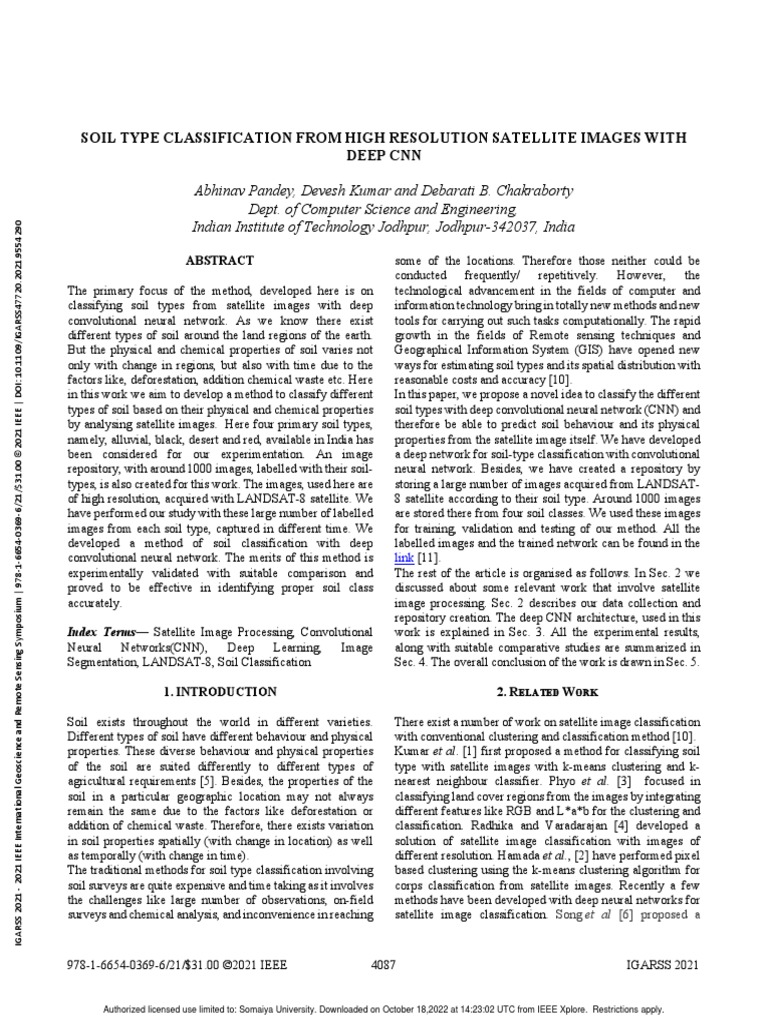 Soil Type Classification From High Resolution Satellite Images With Deep CNN | PDF
