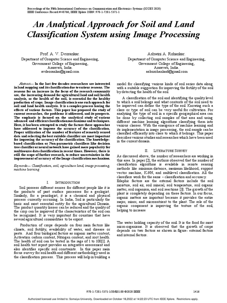 An Analytical Approach For Soil and Land Classification System Using ...