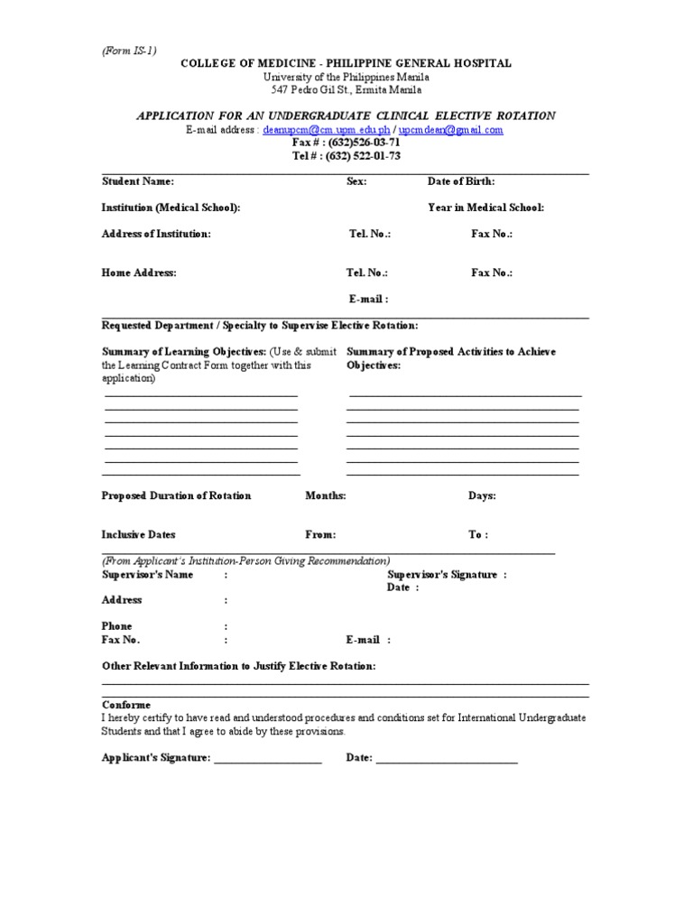 Medical Student Elective Form | PDF