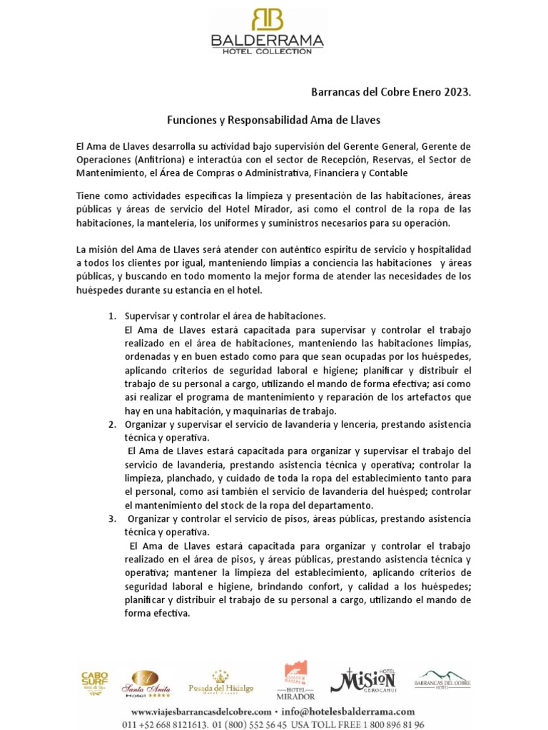 Funciones del Ama de Llaves en Hoteles | PDF | Hotel | Business
