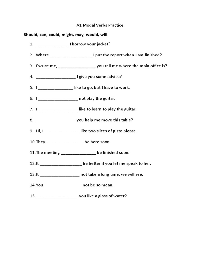 Modal Verbs Practice A1 Level Grammar Drills - 99452 | PDF