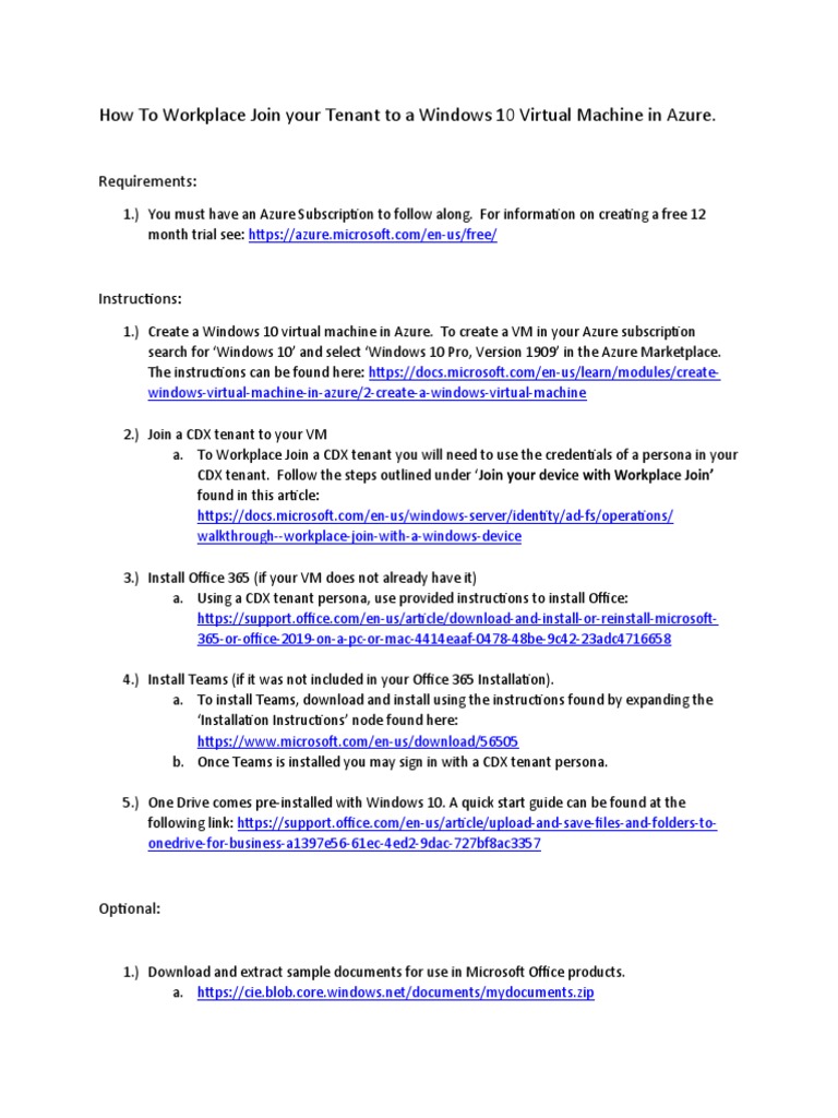 Workplace Join Windows 10 VM in Azure | PDF