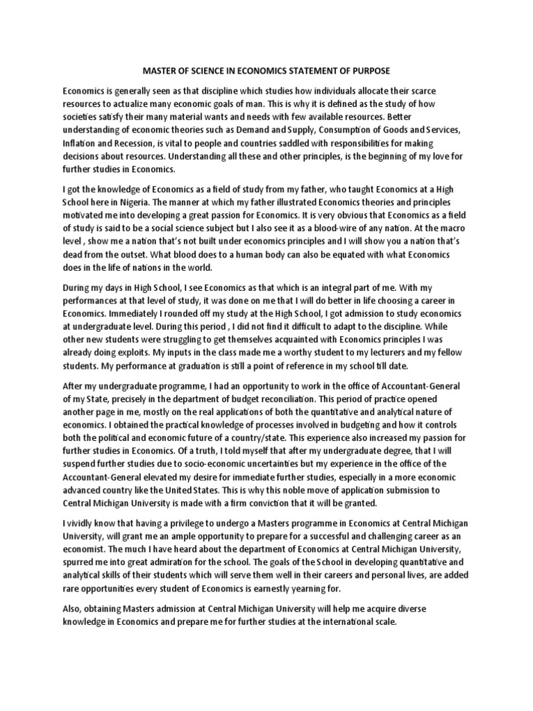 Master of Science in Economics Statement of Purpose | PDF | Economics ...