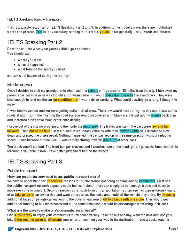 IELTS Speaking 2 and 3 - Transport | Download Free PDF | Public ...