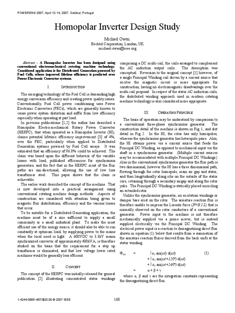 Homopolar Inverter Design Study | PDF | Electric Motor | Electric Generator