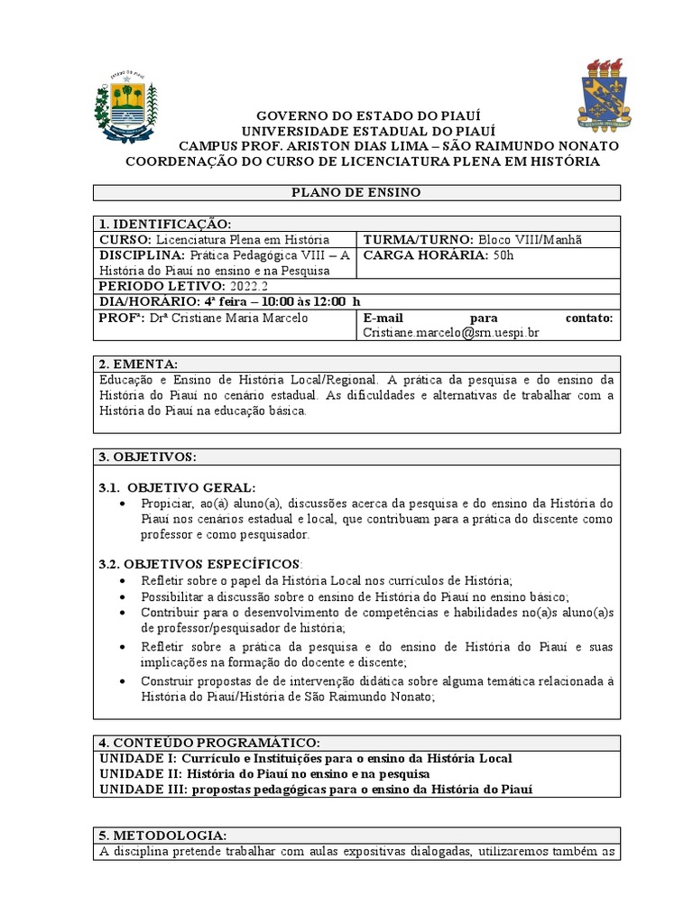 Programa e Cronograma PP8 | PDF | Pedagogia