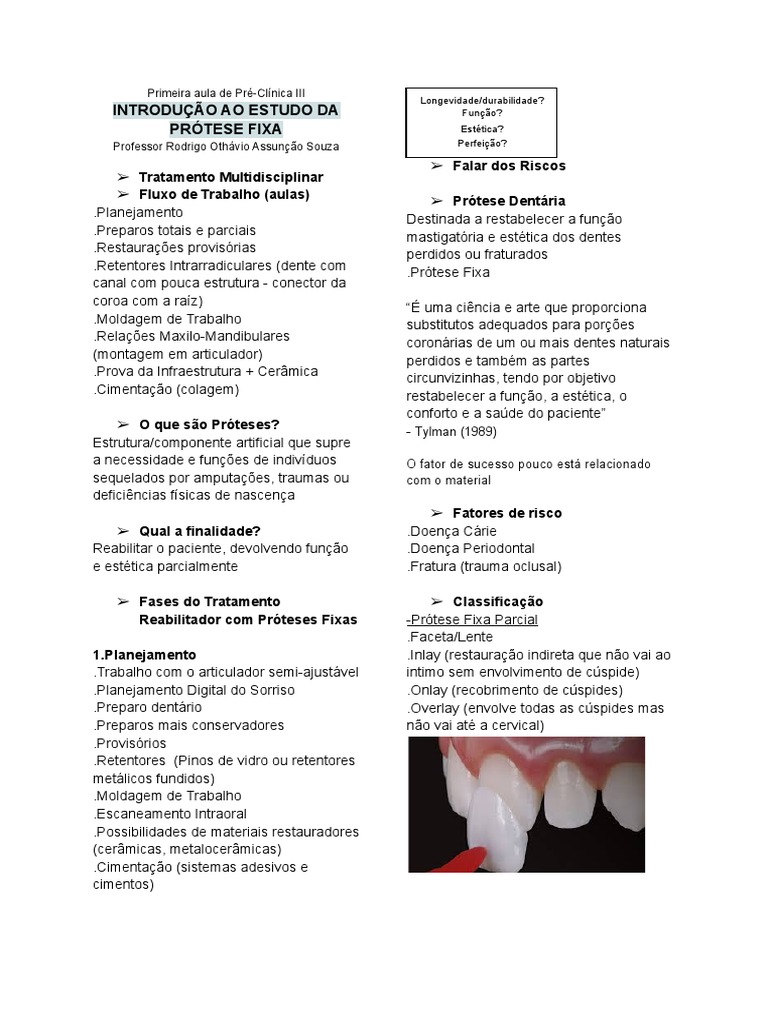 Introdução A Prótese Fixa | PDF | Prótese | Dente