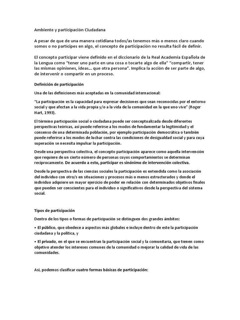 Definición y Tipos de Participación Ciudadana | PDF | Participación ...