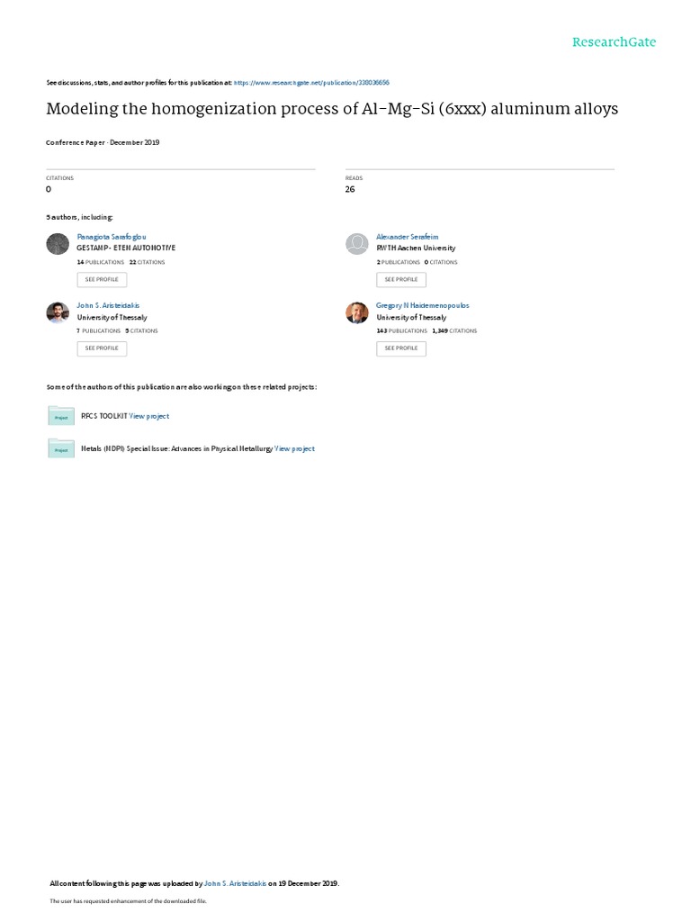 Modeling The Homogenization Process of Al-Mg-Si (6xxx) Aluminum Alloys ...