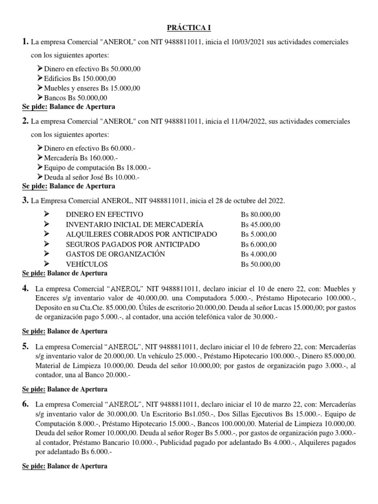 PRÁCTICA I Conta I Balance de Apertura | PDF | Responsabilidad (contabilidad financiera ...