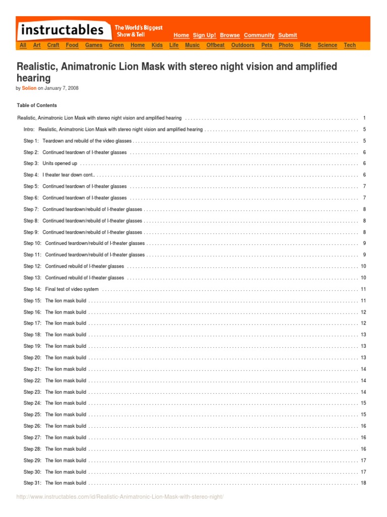 Realistic Animatronic Lion Mask With Stereo Night | PDF | Stereoscopy ...