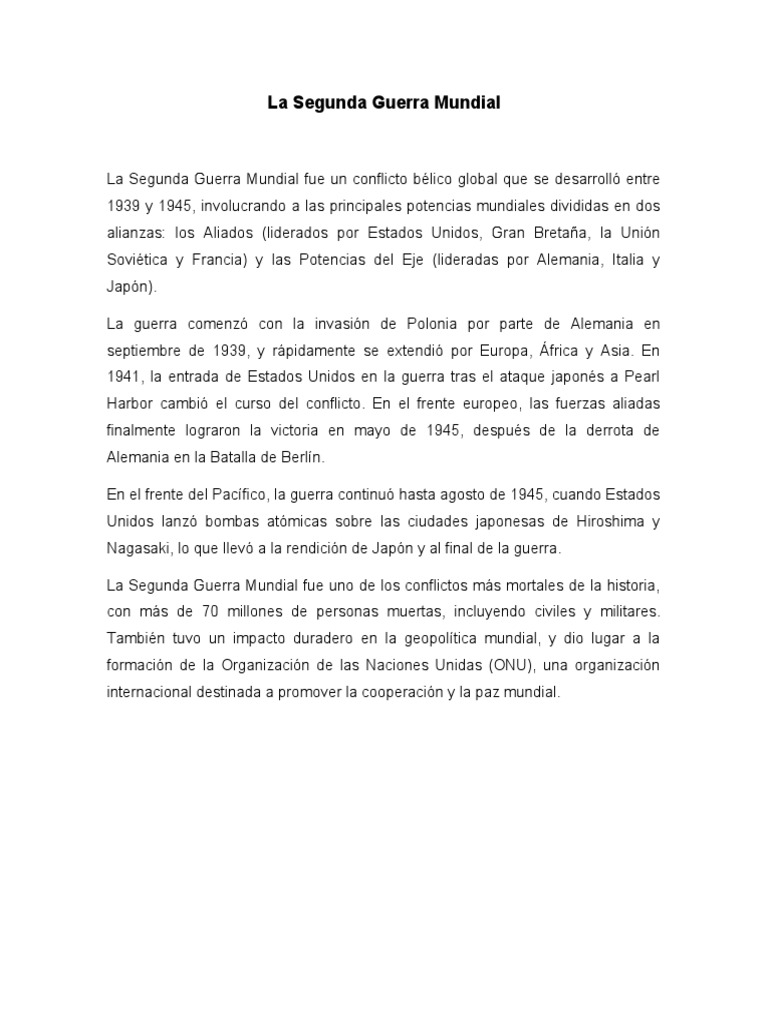 Resumen de La Segunda Guerra Mundial | PDF