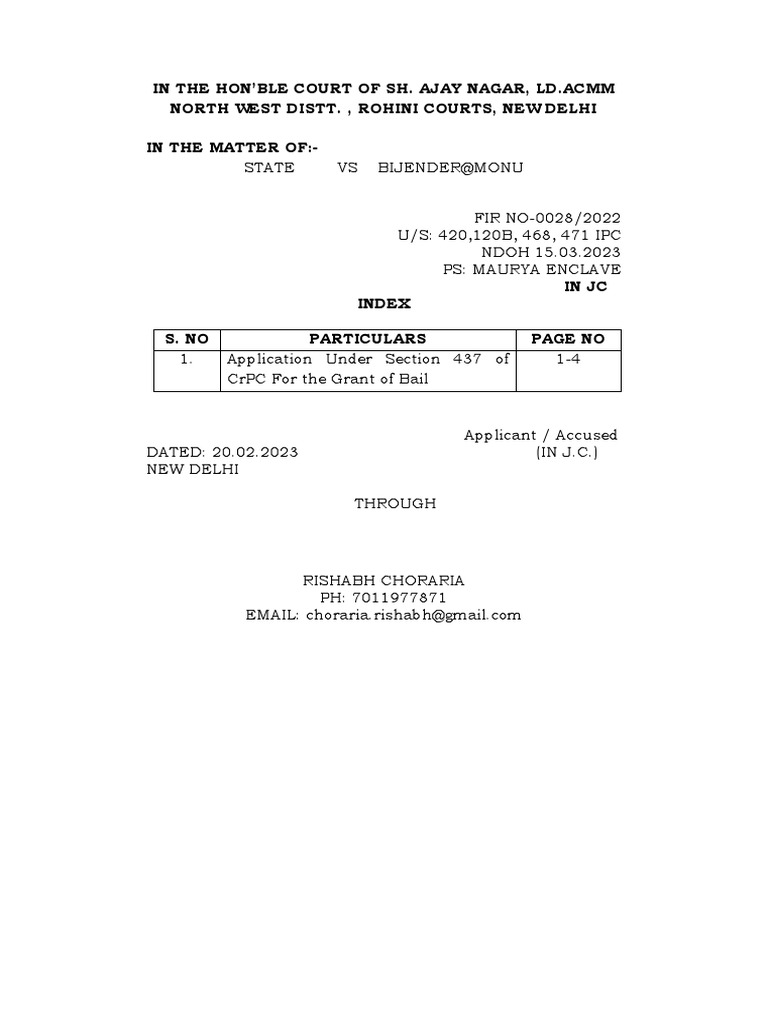 Bijender Bail ACMM | PDF | Bail | Arrest