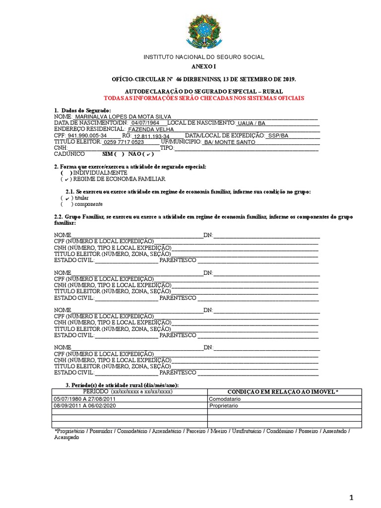 Anexo I - Ofício-Circular #46 Dirben-Inss Marinalva Lopes Da Mota Silva ...