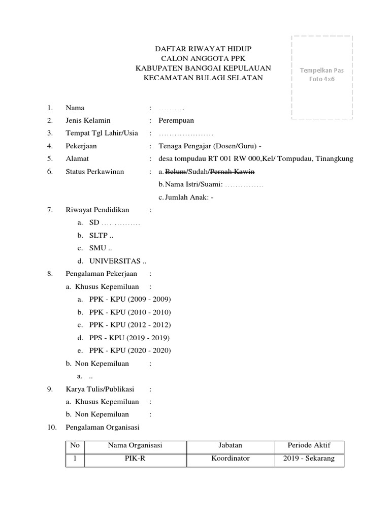 Contoh Daftar Riwayat Hidup Pendaftaran | PDF