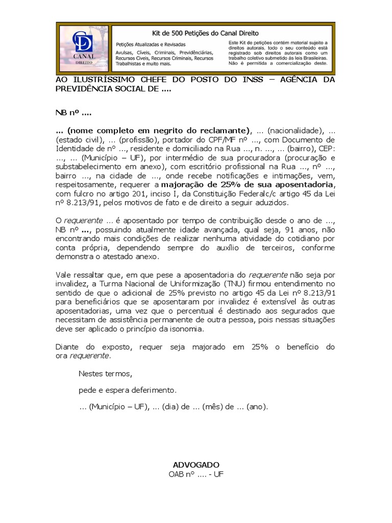 Modelo Requerimento Administrativo De Majoração De 25 Na Aptc Pdf 8061