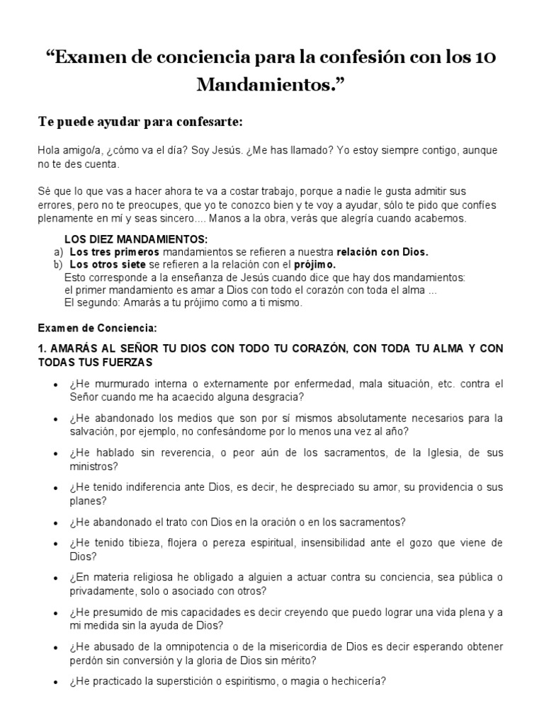 Examen de conciencia para la confesión con los 10 Mandamiento1 | PDF | eucaristía