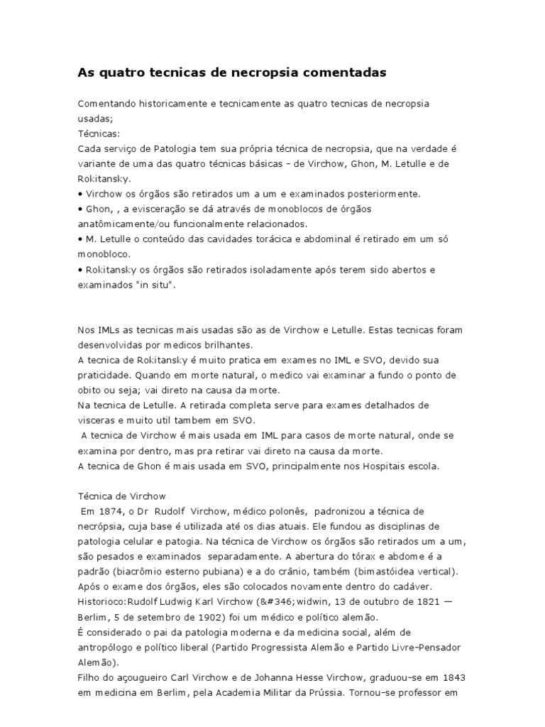 Quatro Técnicas de Necropsia | PDF | Anatomia | Anatomia humana