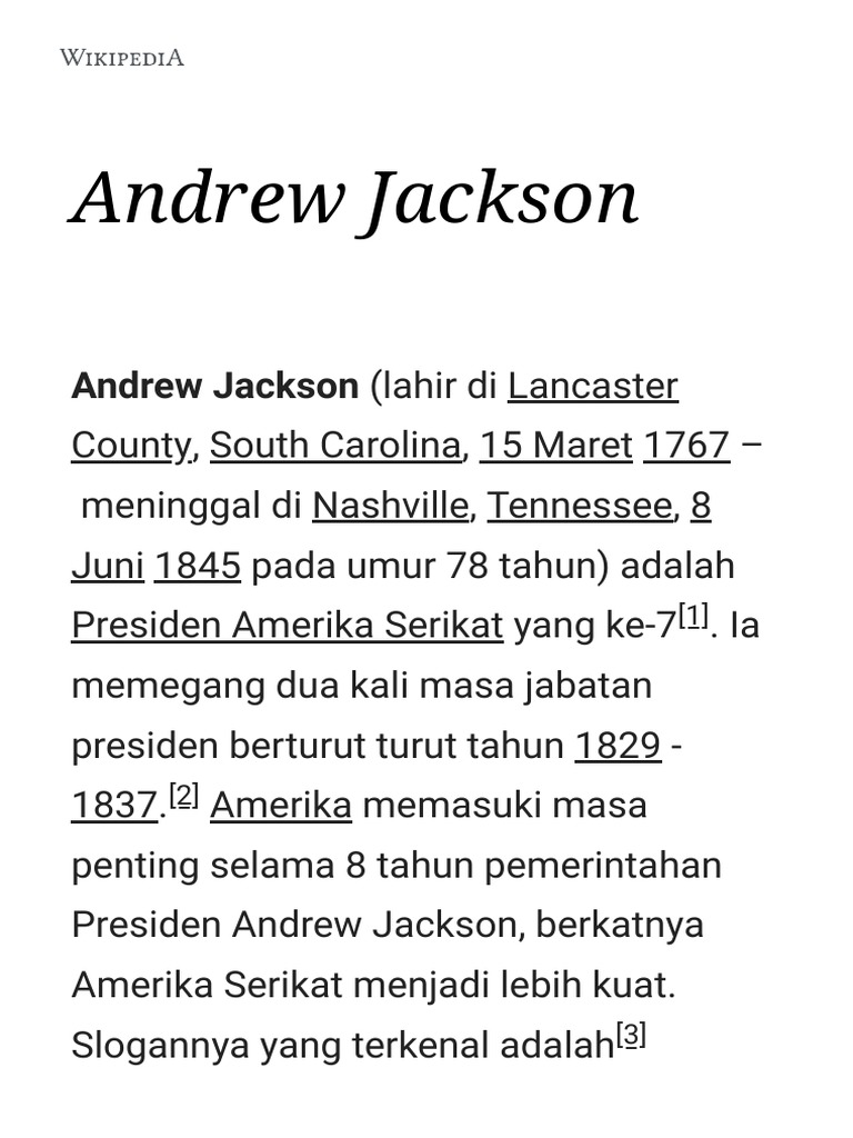 Andrew Jackson - Wikipedia Bahasa Indonesia, Ensiklopedia Bebas | PDF