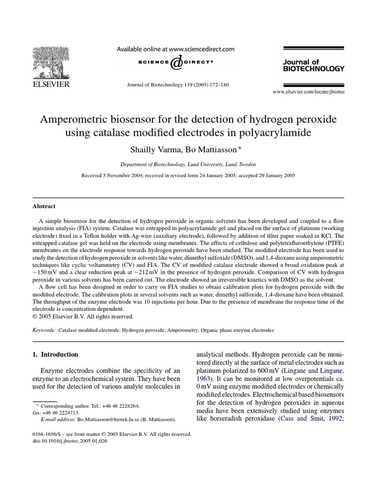 Amperometric Biosensor For The Detection of Hydrogen Peroxide Using Catalase Modified Electrodes ...