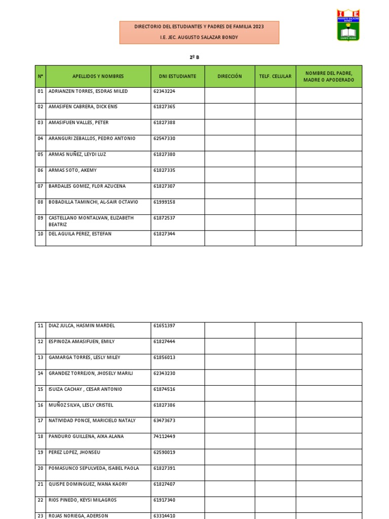 DIRECTORIO DE ESTUDIANTES | PDF