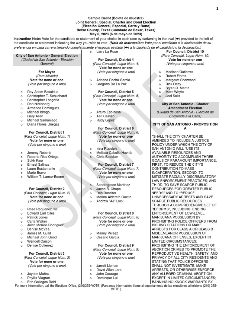 San Antonio Sample Ballot May 6, 2023 | PDF | Criminal Justice | Crime ...