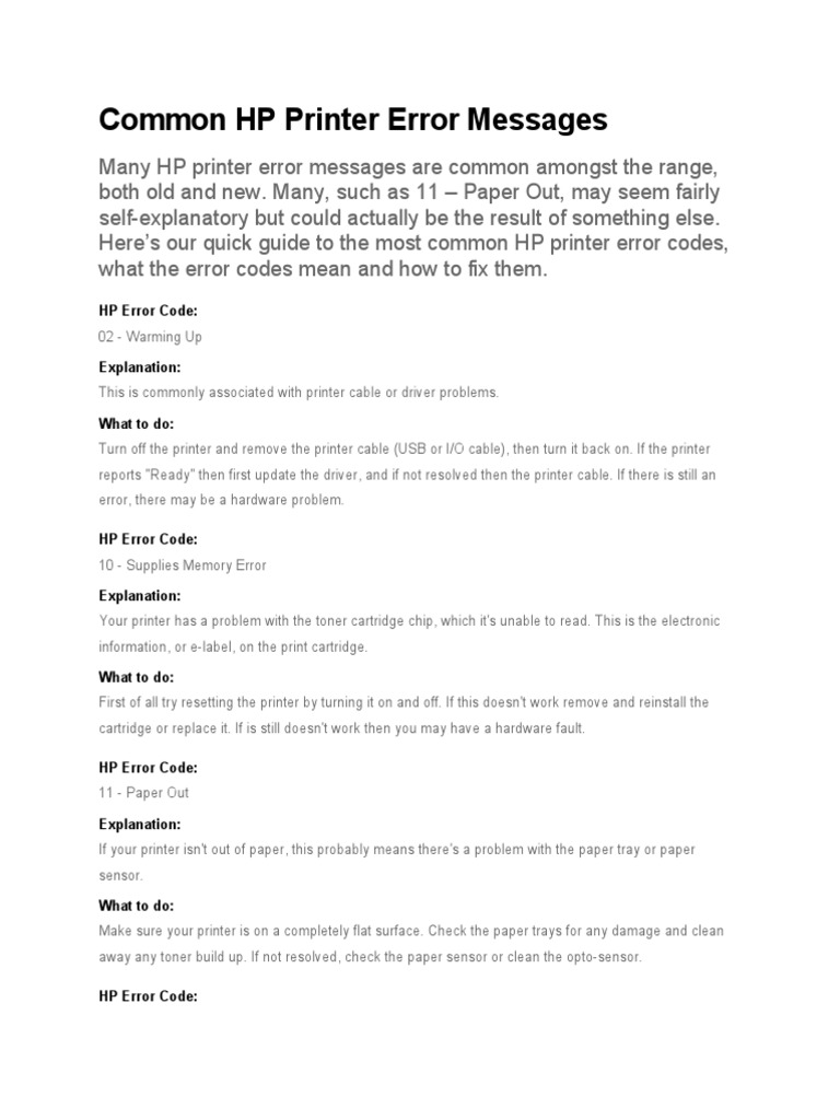 Common HP Printer Error Messages | PDF | Printer (Computing) | Equipment
