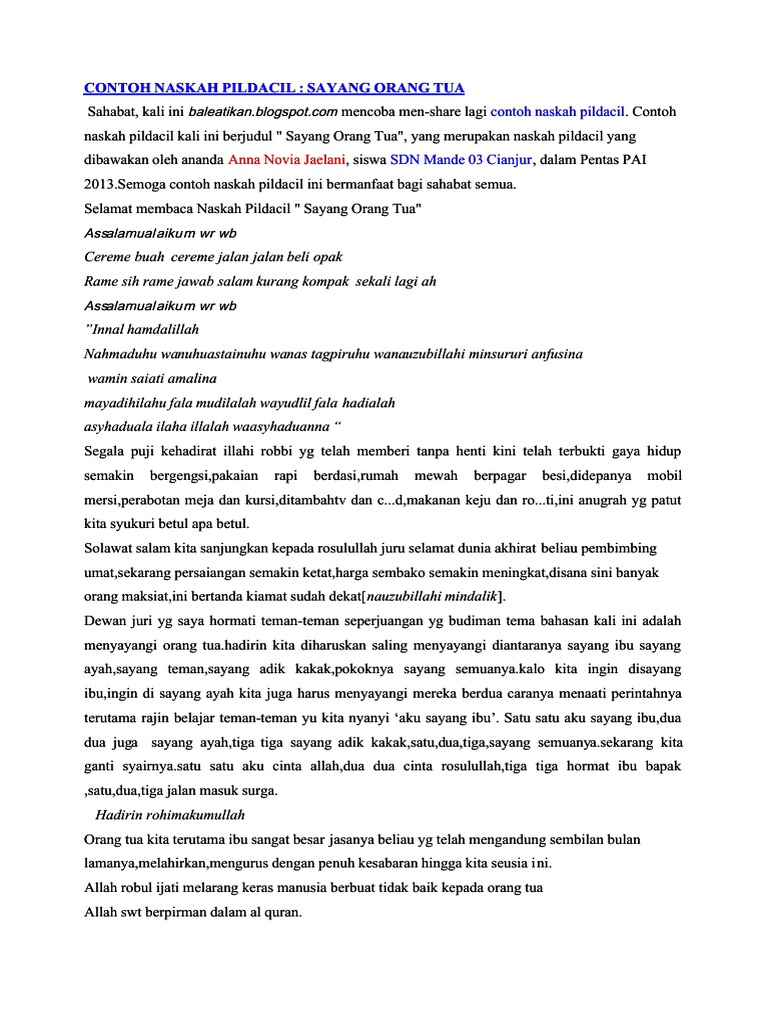 Contoh Naskah Pildacil: Sayang Orang Tua Contoh Naskah Pildacil | PDF