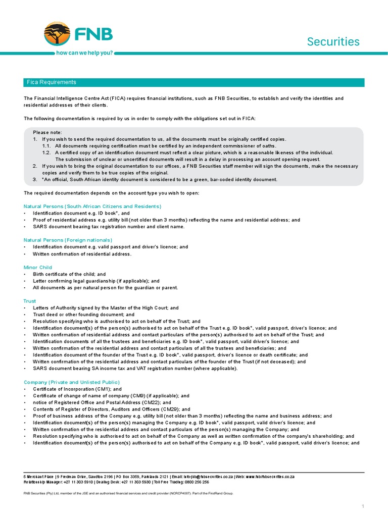 FICA Requirements | PDF | Identity Document | Trust Law