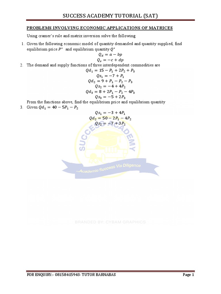 Economic Applications of Matrices | PDF
