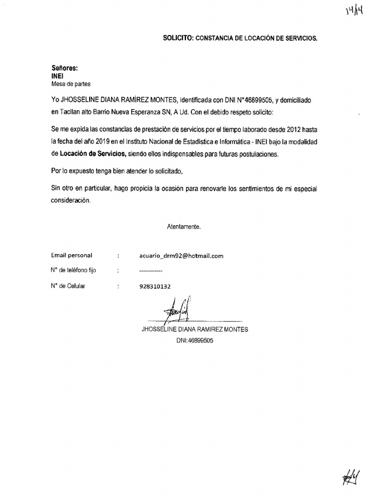 Solicitud de Constancia de Locacion de Servicios | PDF