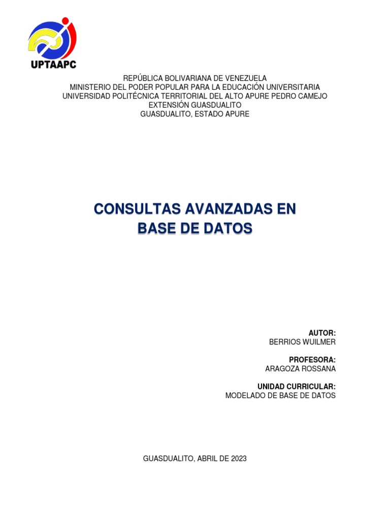 Unidad Iii Consultas Avanzadas en Base de Datos | PDF | SQL | Servidor SQL de Microsoft