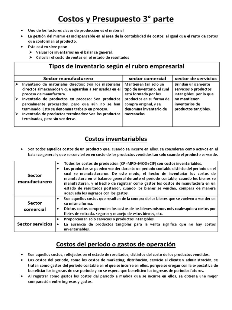 Costos Y Presupuesto 3 Pdf Inventario Costo