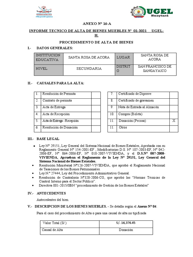 Anexo 16 - A Informe Tecnico de Alta de Bienes Muebles | PDF