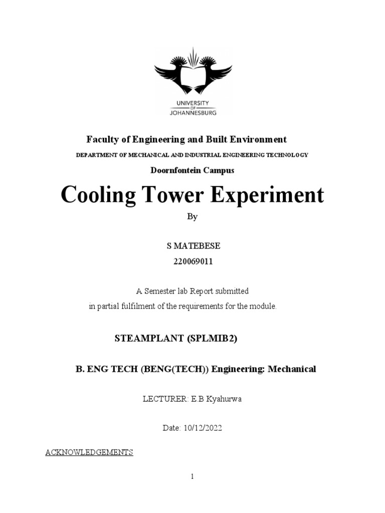 S.matebese Steamplant Lab 3. 220069011 Cooling Tower | PDF | Heat ...