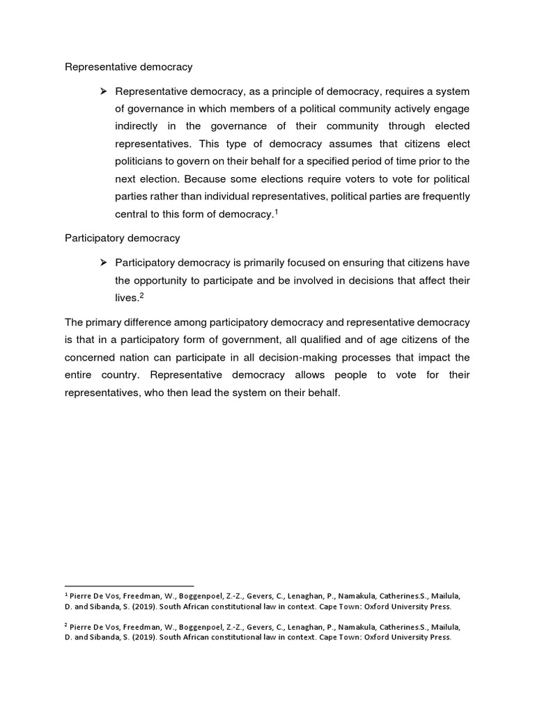 The Difference Among Participatory Democracy and Representative Democracy | PDF