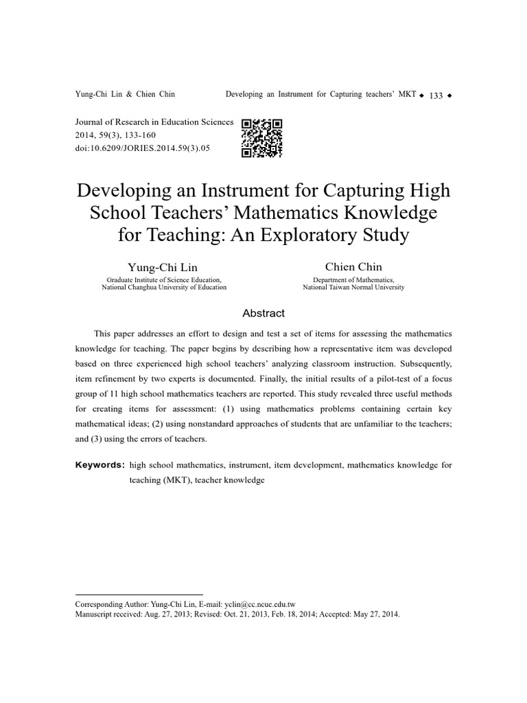 Developing An Instrument For Capturing High School Teachers' Mathematics Knowledge For Teaching ...