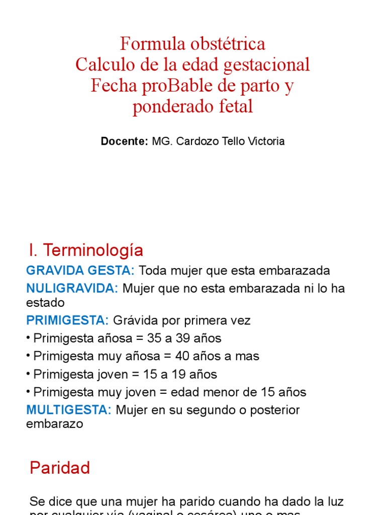 Formula Obstetrica, Calculo de La Edad Gestacional, FPP y Ponderado ...