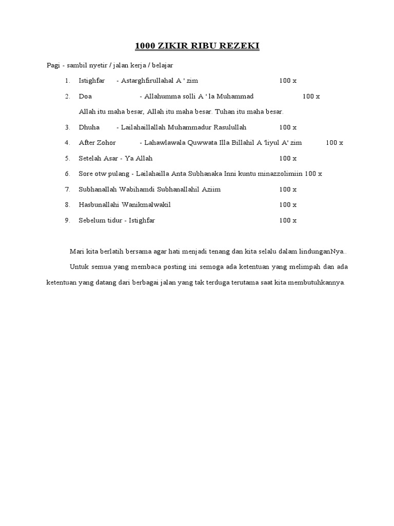 Panduan Dzikir 1000 Kali Sehari | PDF
