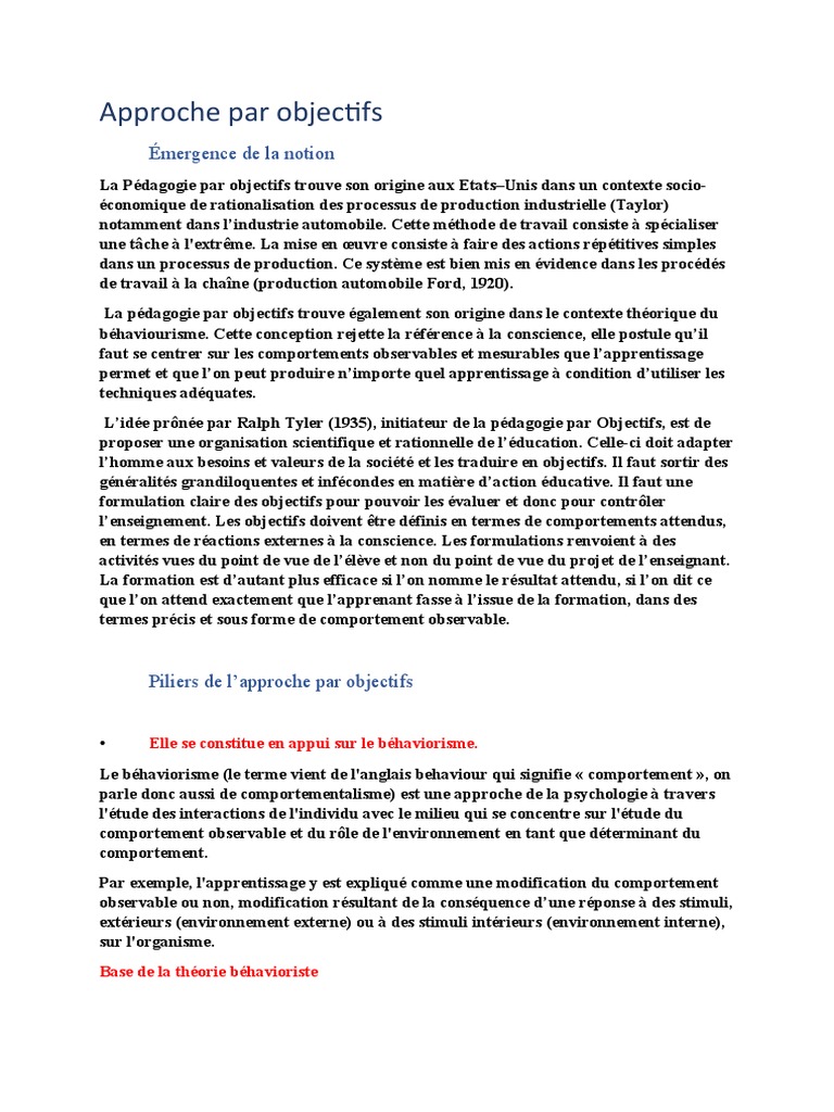 Approche Par Objectif | PDF | Béhaviorisme | Pédagogie