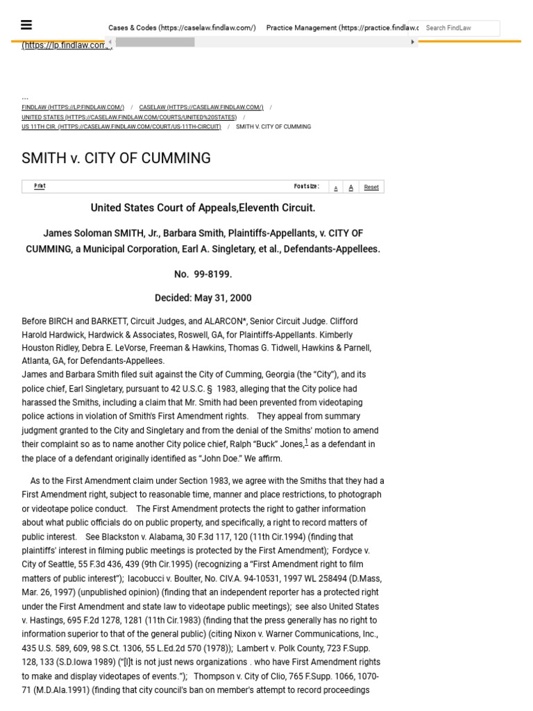 Smith V City of Cummings, GA | PDF | Qualified Immunity | First ...