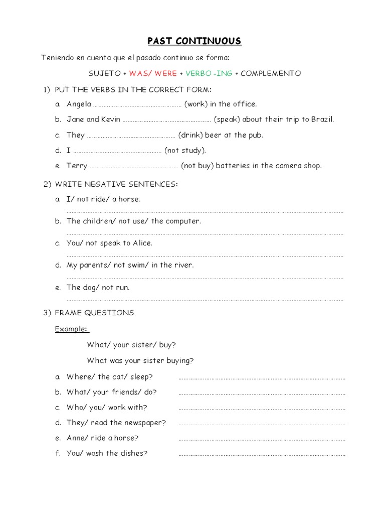 Past Continuous Exercises | Pdf