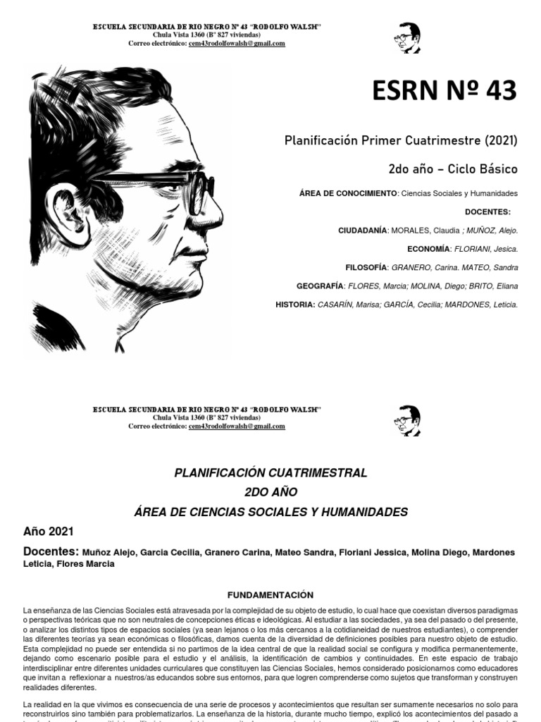 Planificación Cuatrimestral ESRN 43 - 2do Año | PDF | Sociedad ...