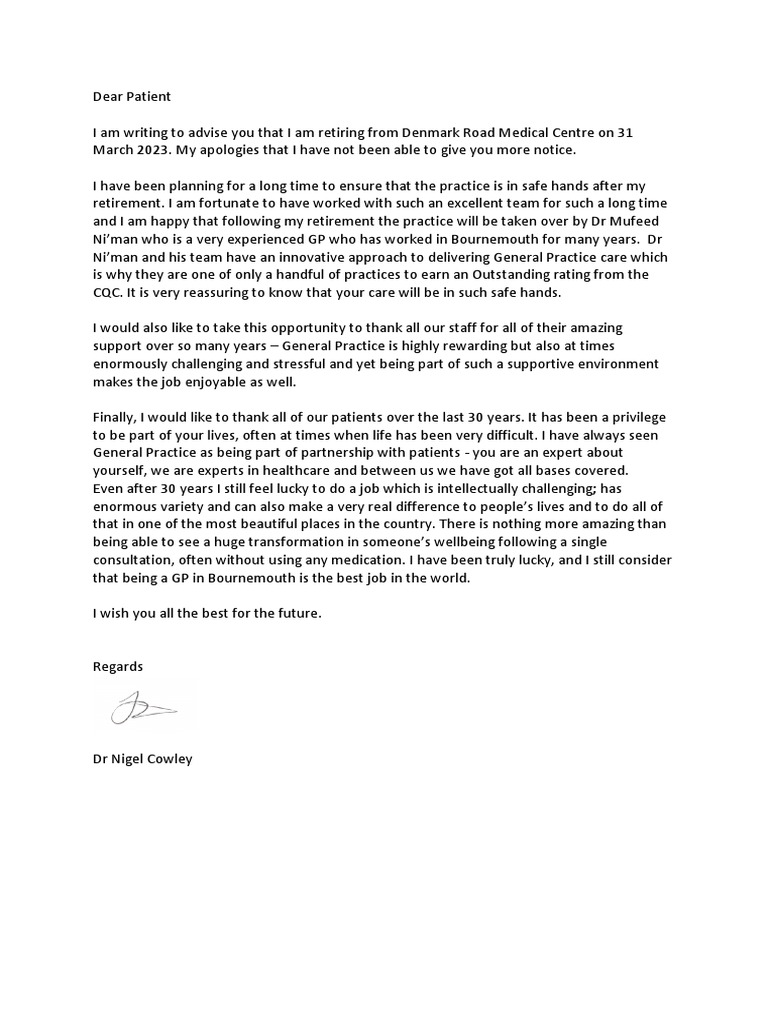Dr. Cowley's Retirement Announcement | PDF